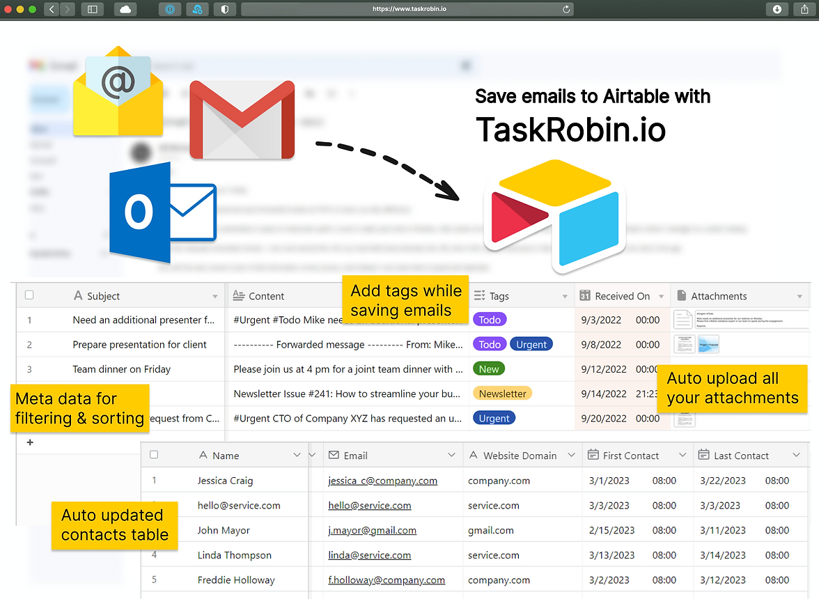 Send and Save Emails to Airtable | TaskRobin